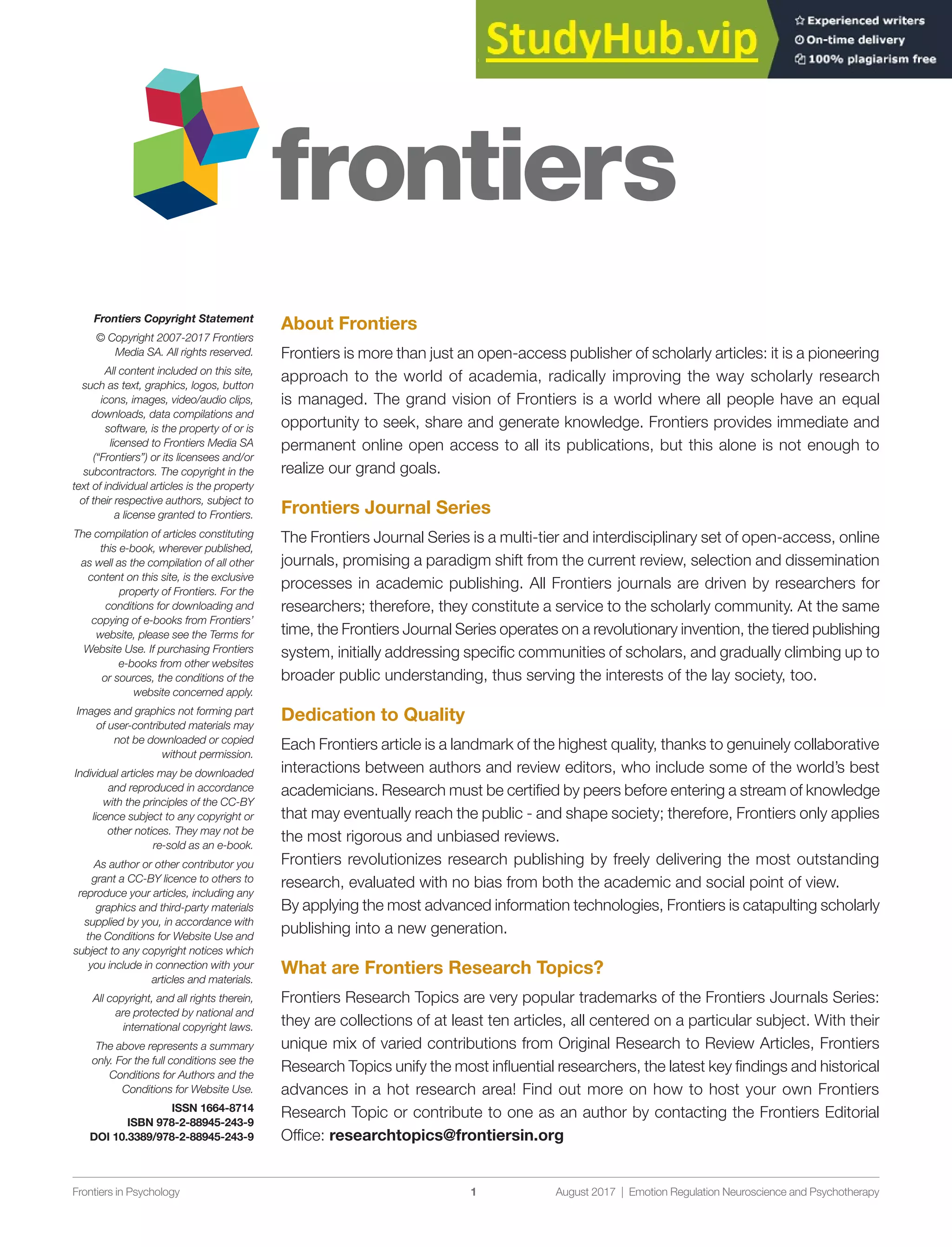 ADVANCES IN EMOTION REGULATION FROM NEUROSCIENCE TO PSYCHOTHERAPY | PDF