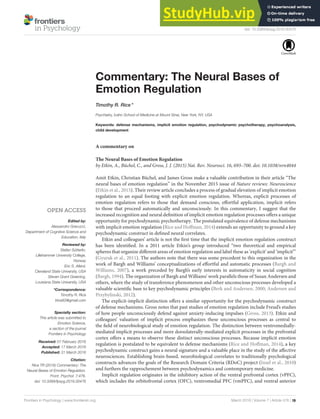 ADVANCES IN EMOTION REGULATION FROM NEUROSCIENCE TO PSYCHOTHERAPY | PDF