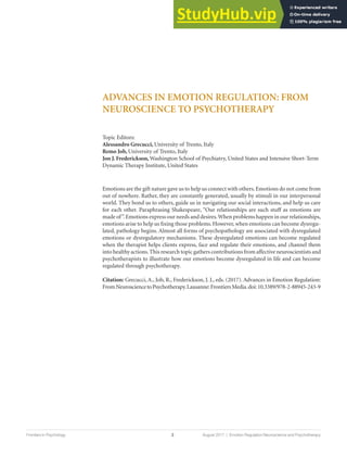 ADVANCES IN EMOTION REGULATION FROM NEUROSCIENCE TO PSYCHOTHERAPY | PDF