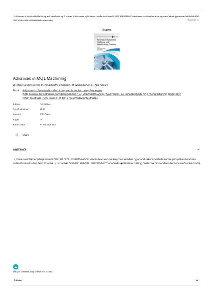 Advances in MQL Machining | PDF