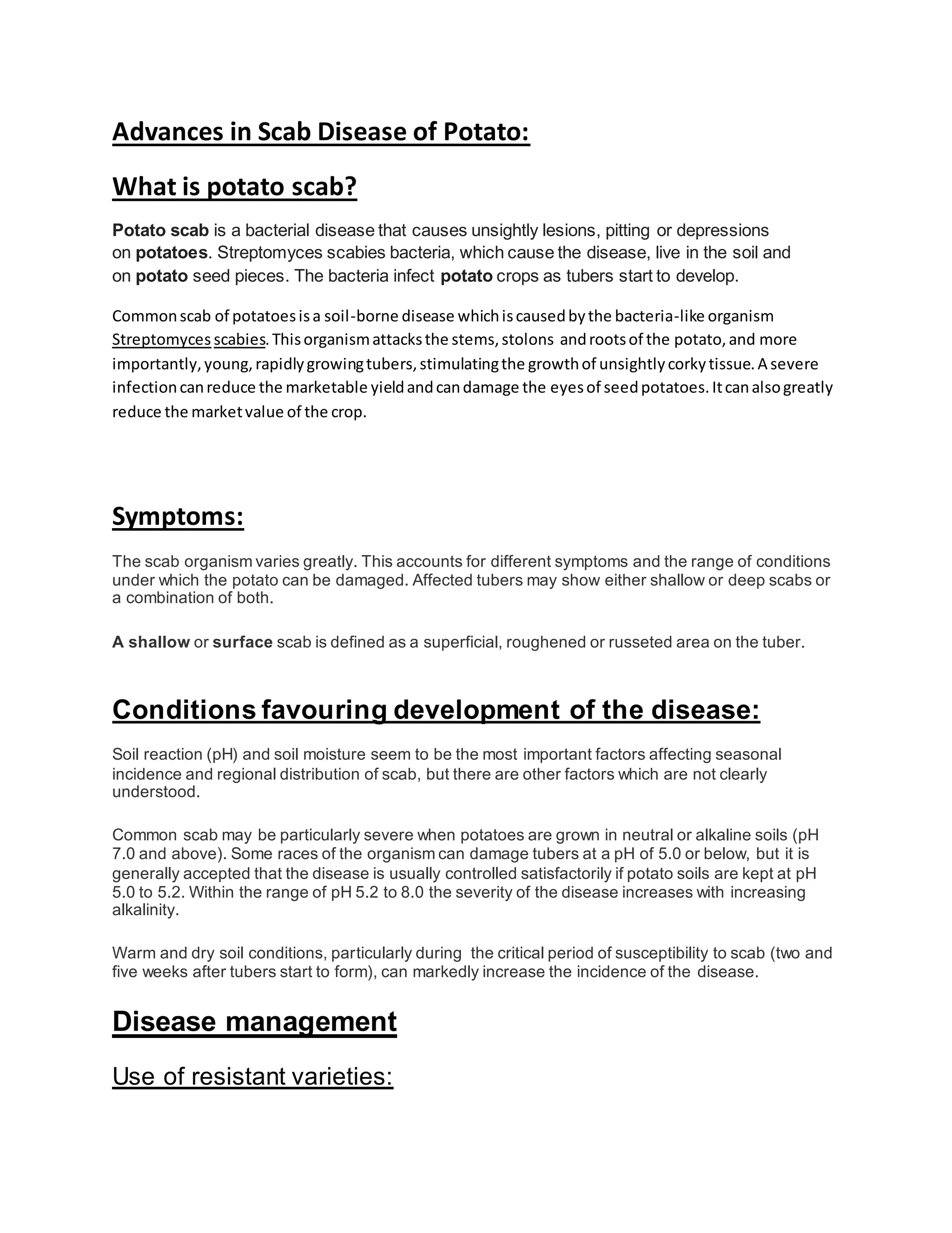 Advances in scab disease of potato | DOCX