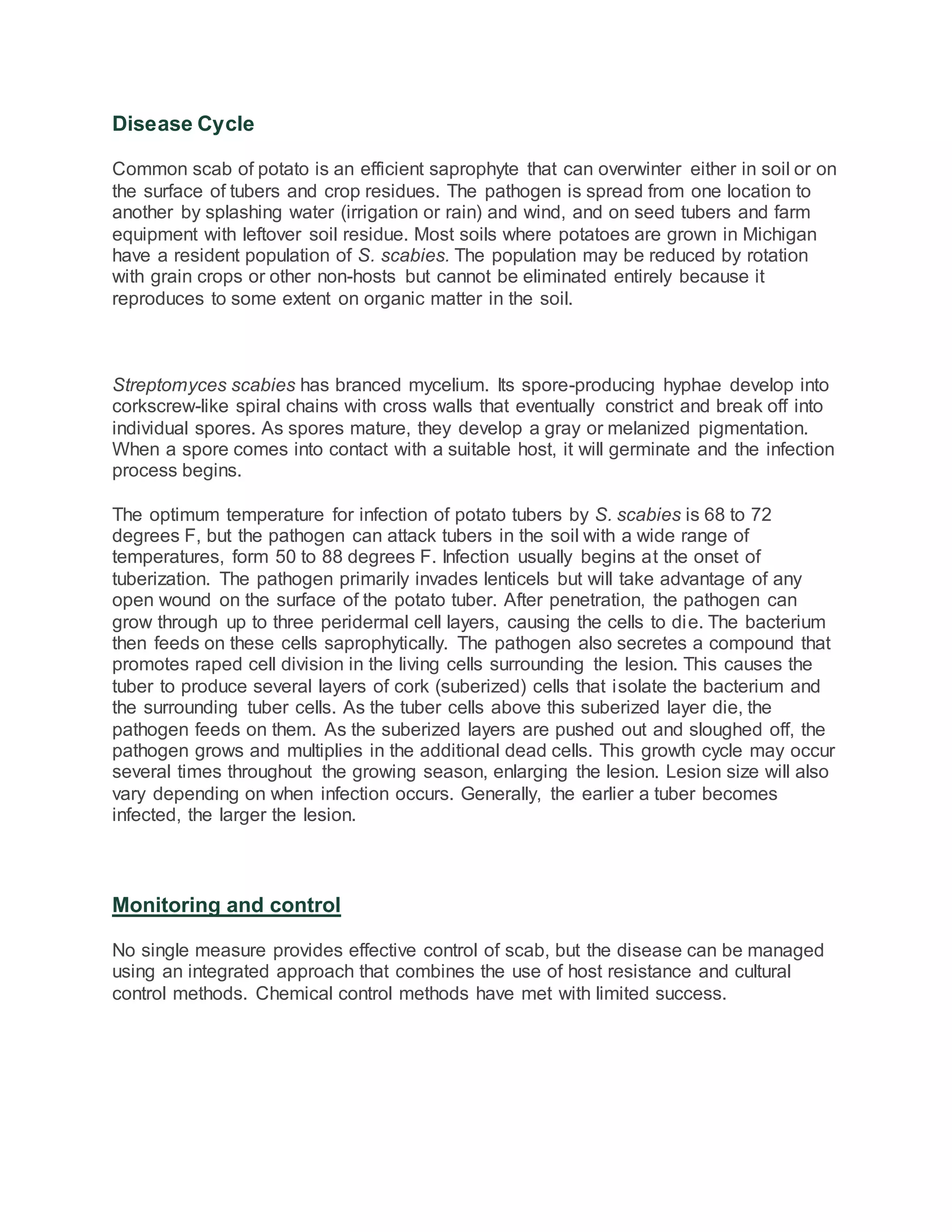 Advances in scab disease of potato | DOCX