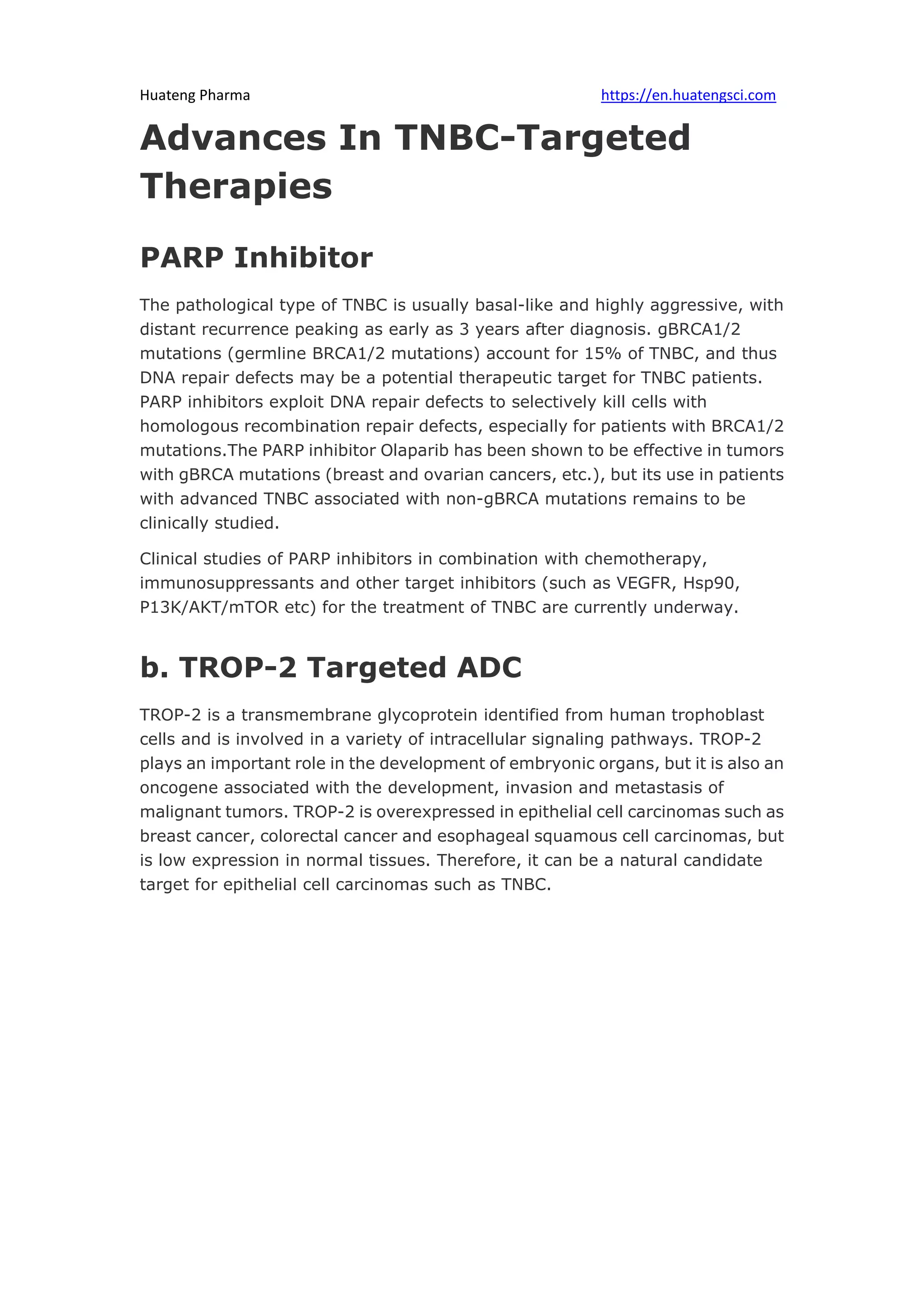 Advances in triple negative breast cancer (tnbc) targeted therapy drugs ...