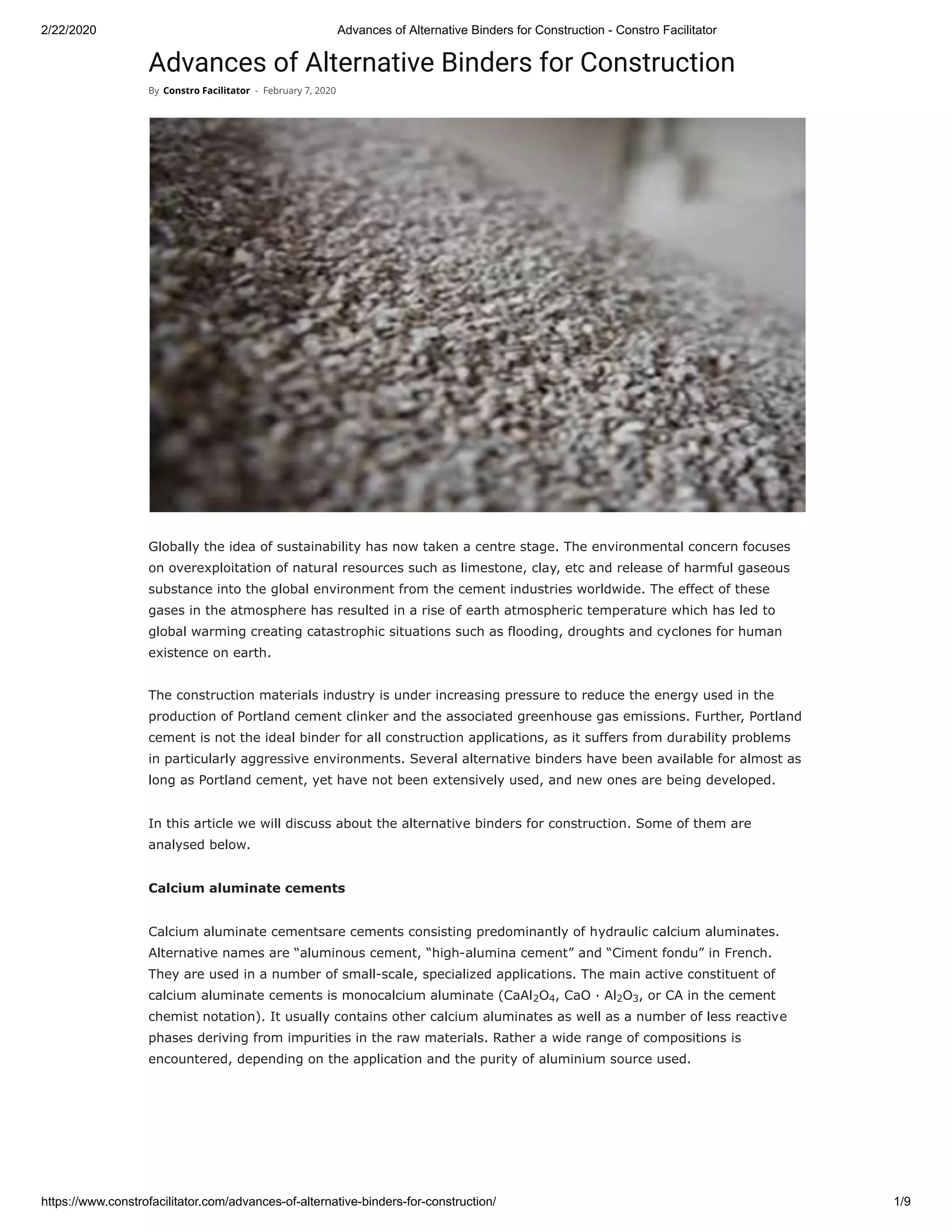 Advances of alternative binders for construction | PDF