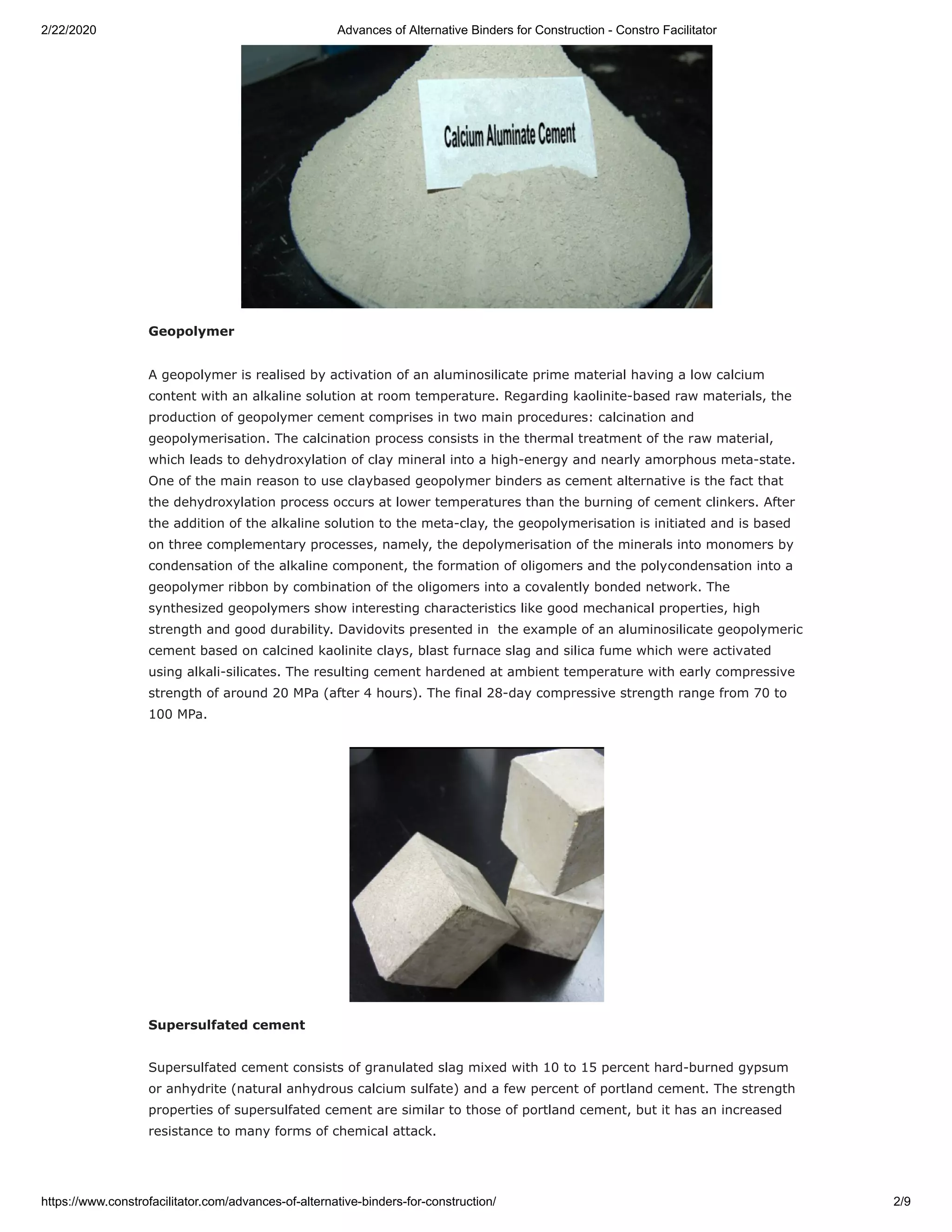 Advances of alternative binders for construction | PDF