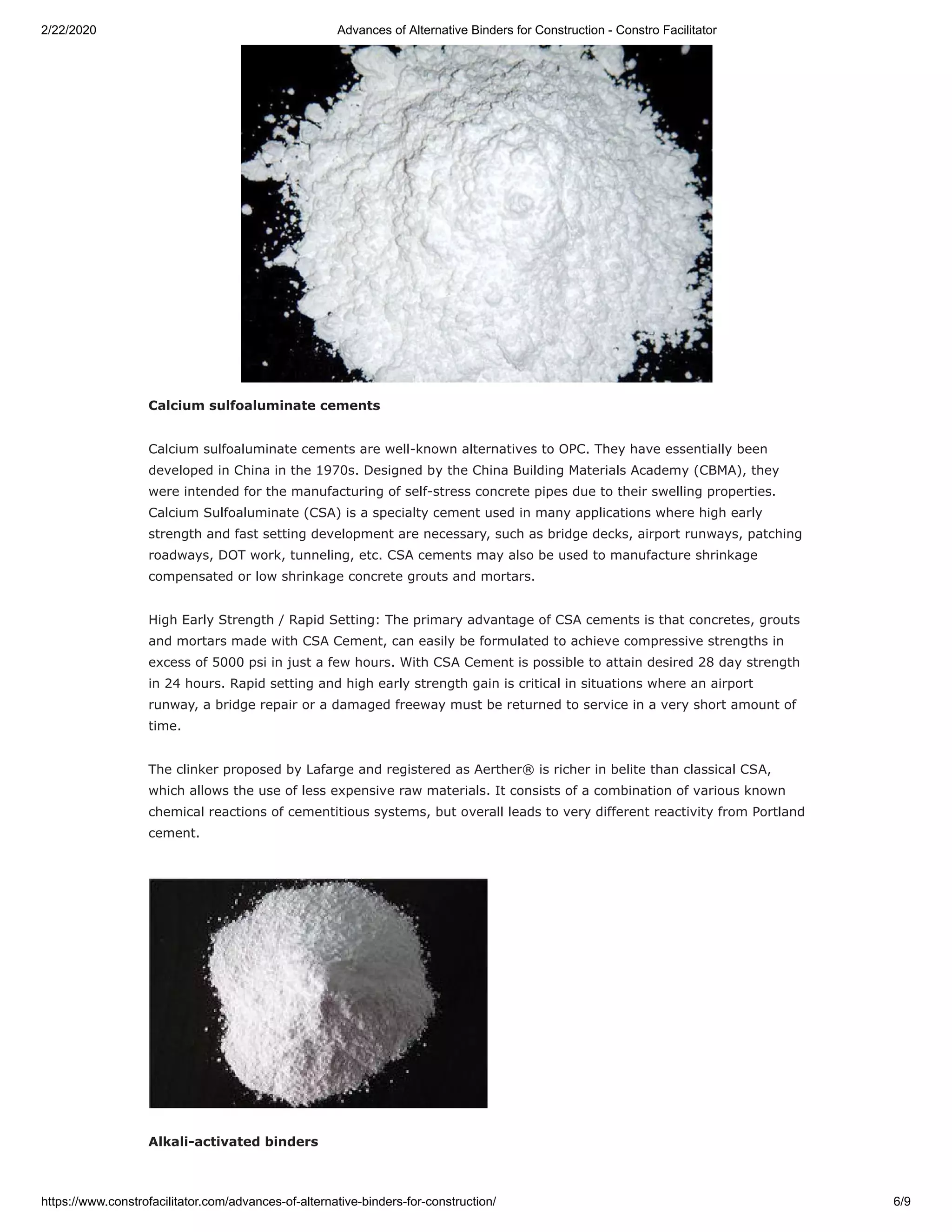 Advances of alternative binders for construction | PDF