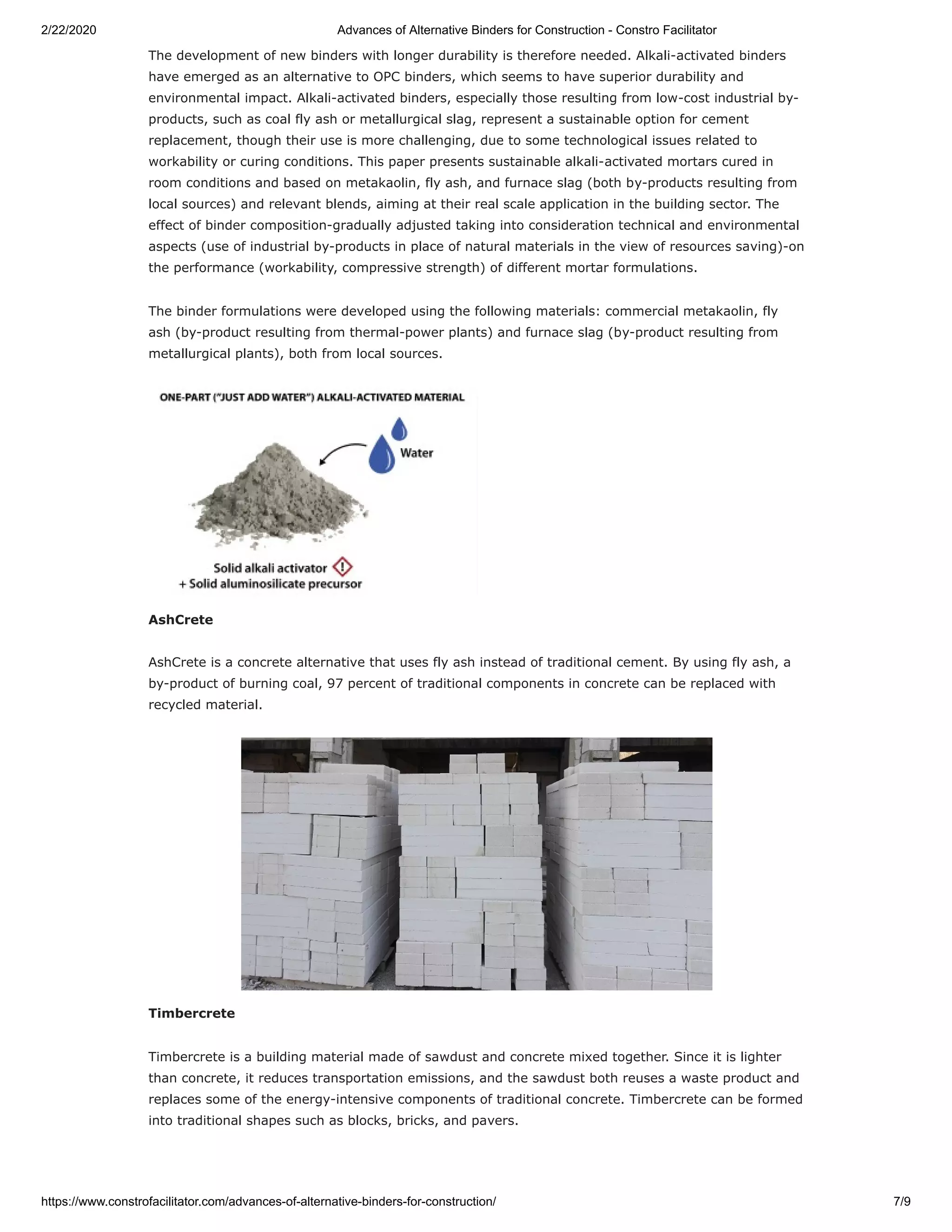 Advances of alternative binders for construction | PDF