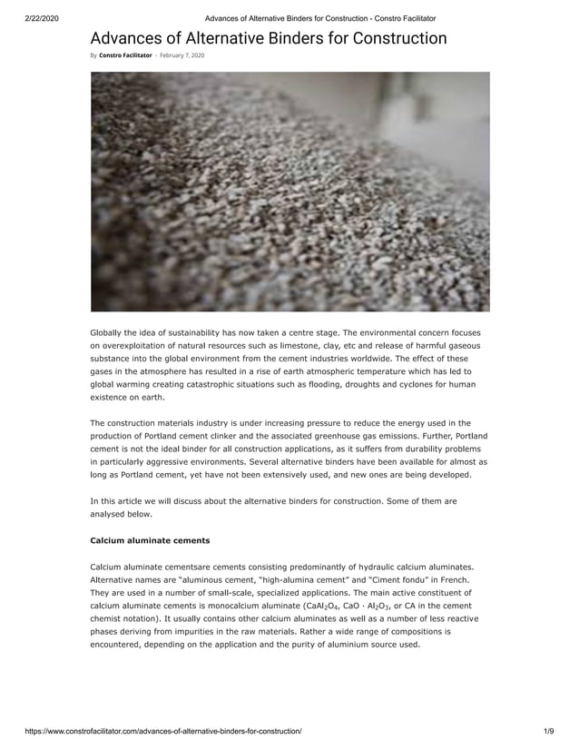 Advances of alternative binders for construction | PDF