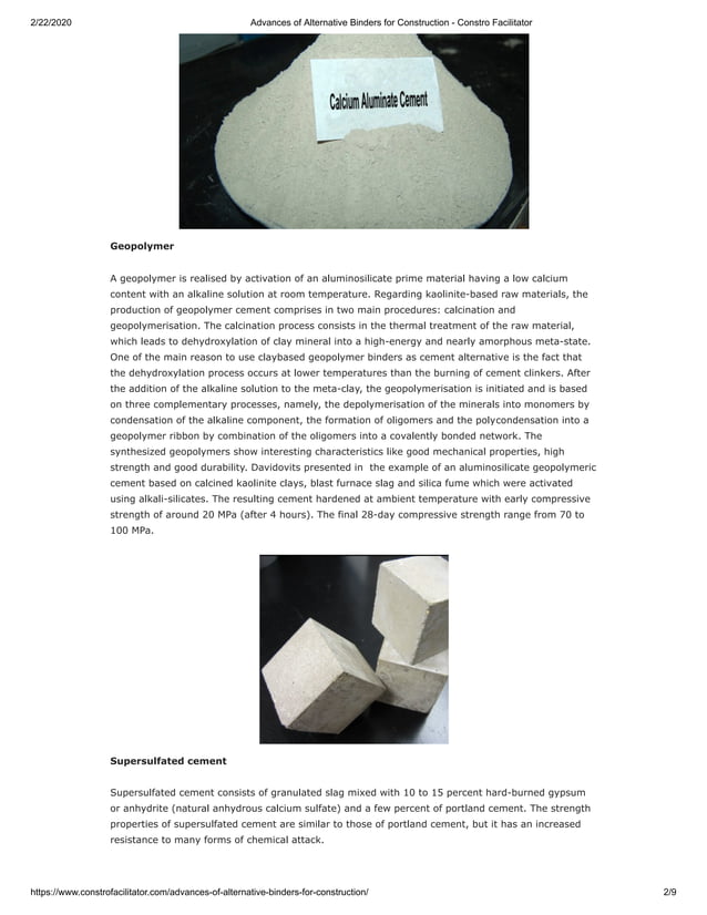 Advances of alternative binders for construction | PDF
