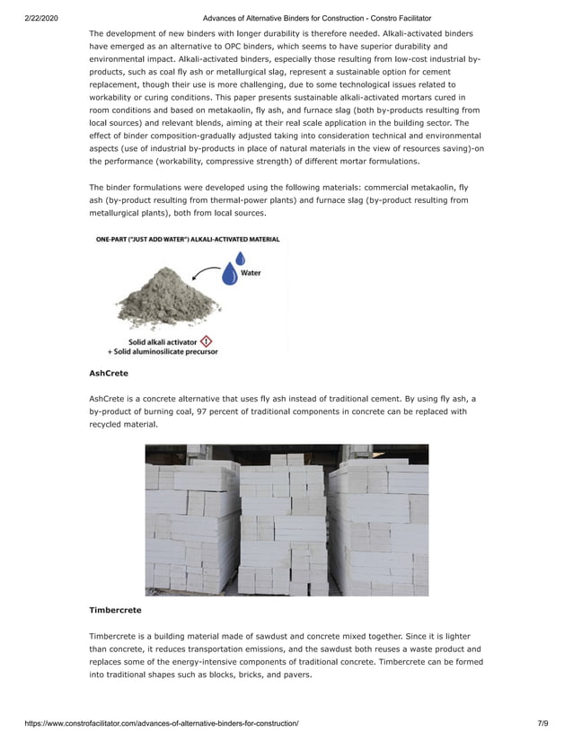 Advances of alternative binders for construction | PDF