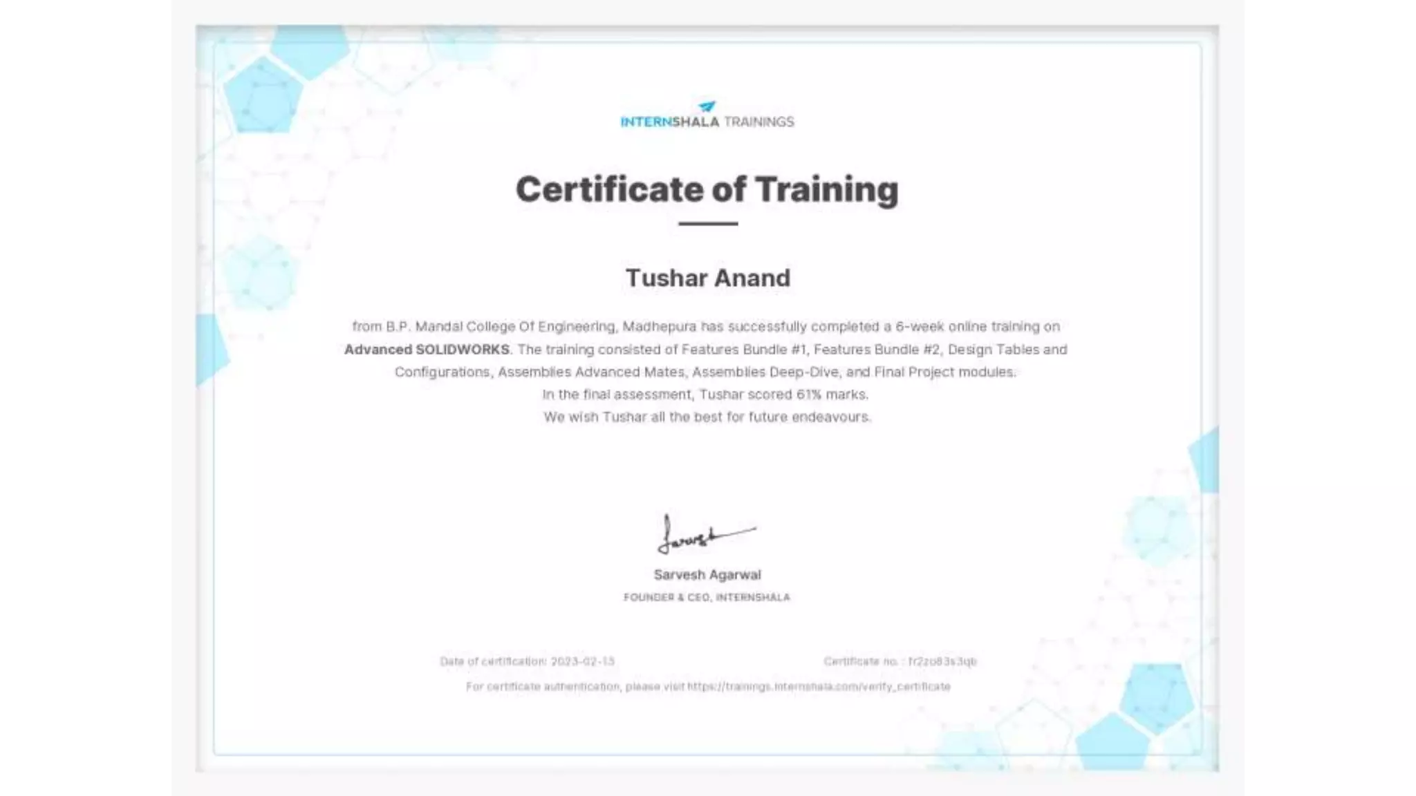 Solidworks Internship Report (advanced) | PPTX