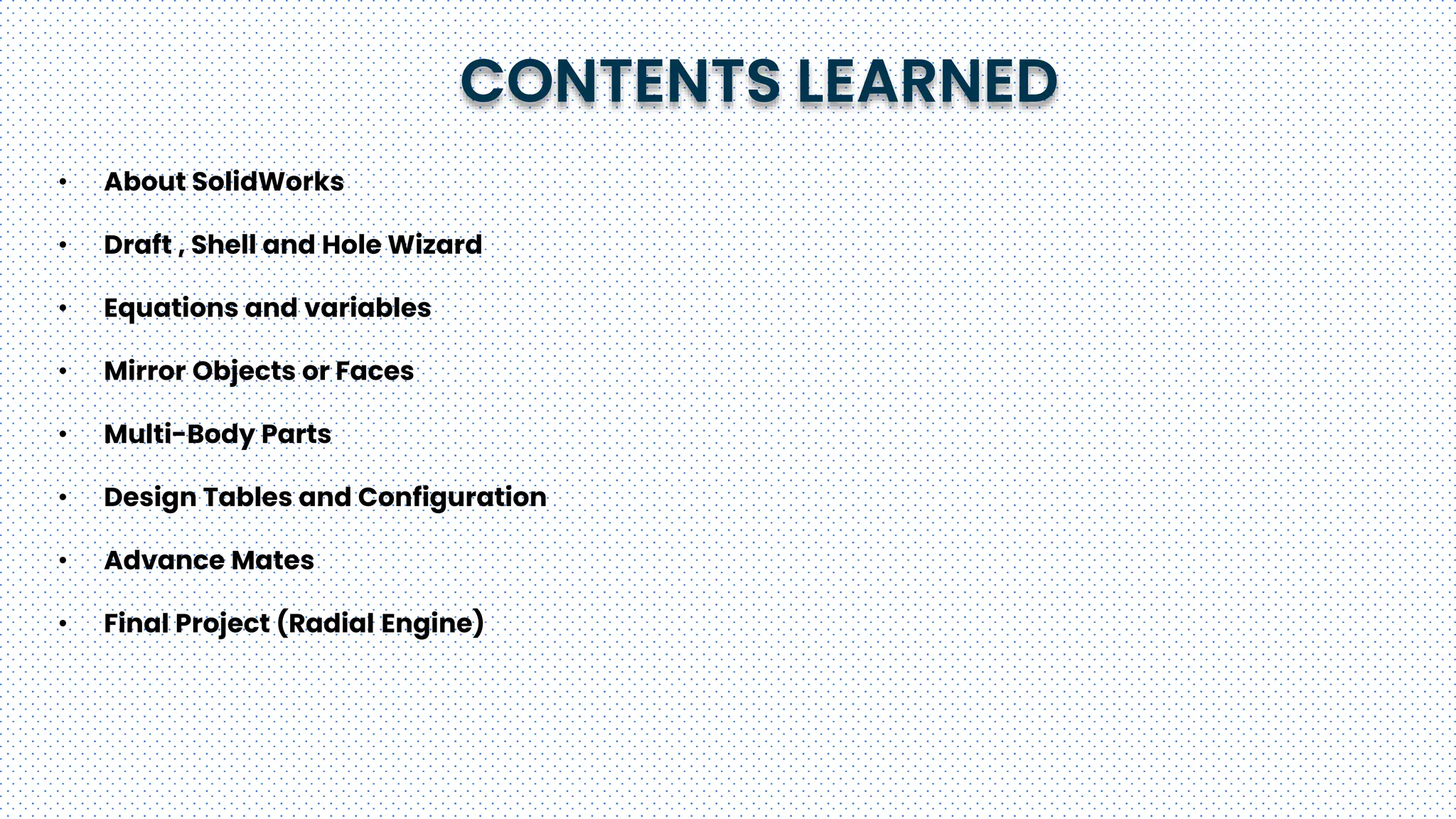 Solidworks Internship Report (advanced) | PPTX