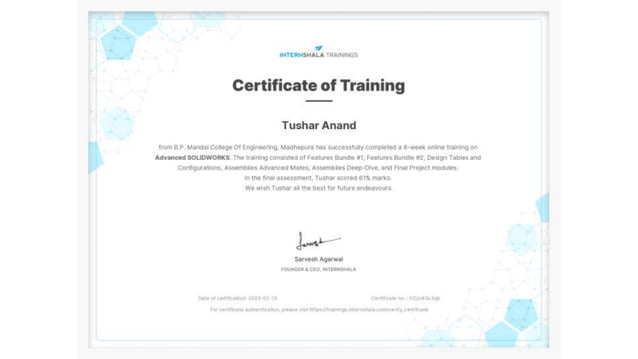 Solidworks Internship Report (advanced) | PPTX | Technology & Computing