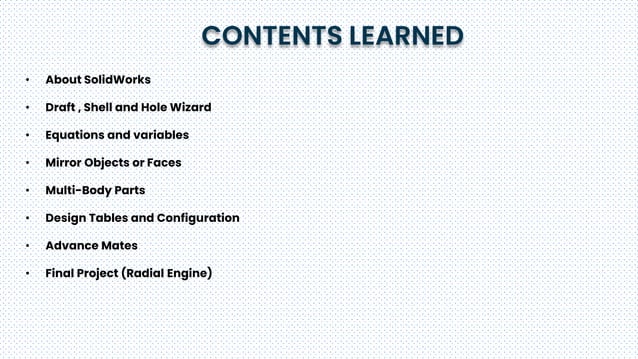 Solidworks Internship Report (advanced) | PPTX | Technology & Computing