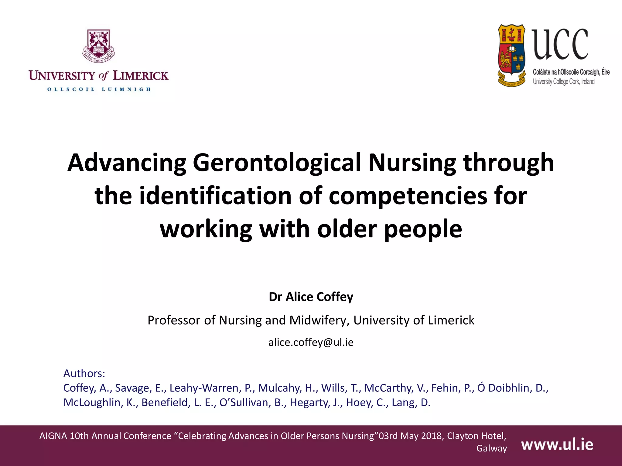 Advancing Gerontological Nursing - Prof A Coffey | PDF