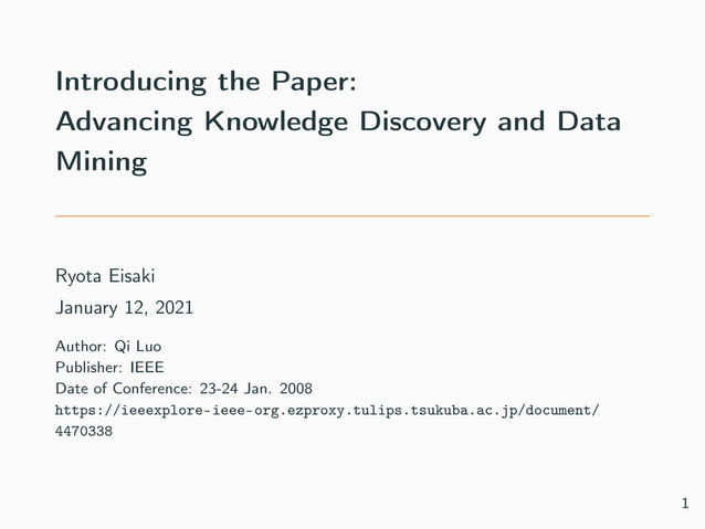Advancing Knowledge Discovery and Data Mining | PPT