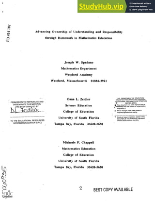 Advancing Ownership Of Understanding And Responsibility Through ...