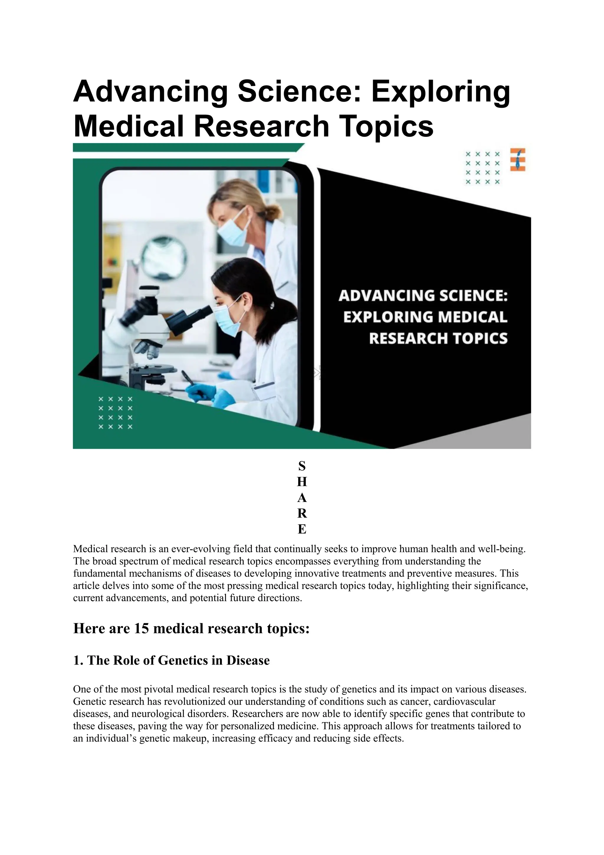 Advancing Science: Exploring Medical Research Topics | PDF