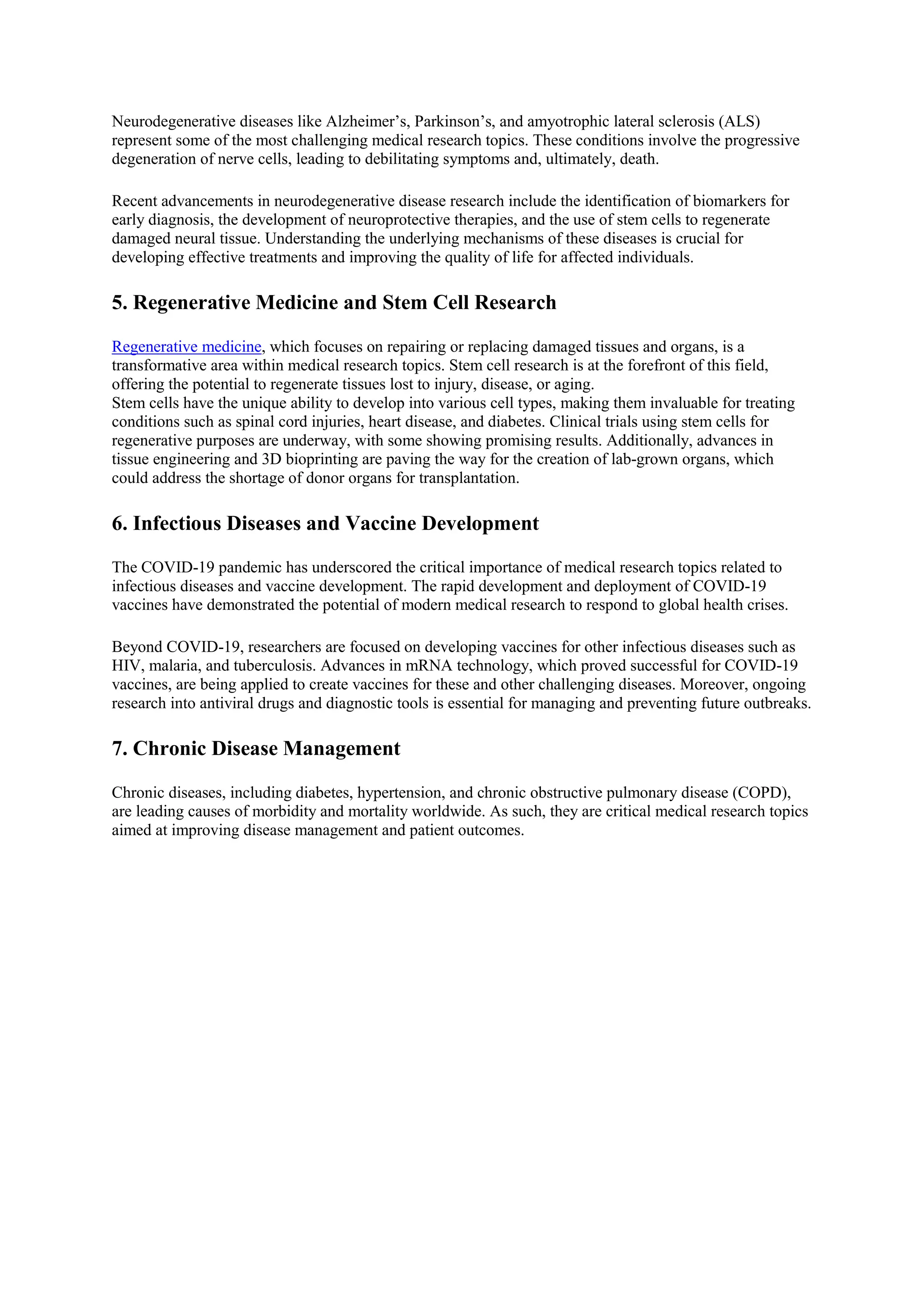 Advancing Science: Exploring Medical Research Topics | PDF