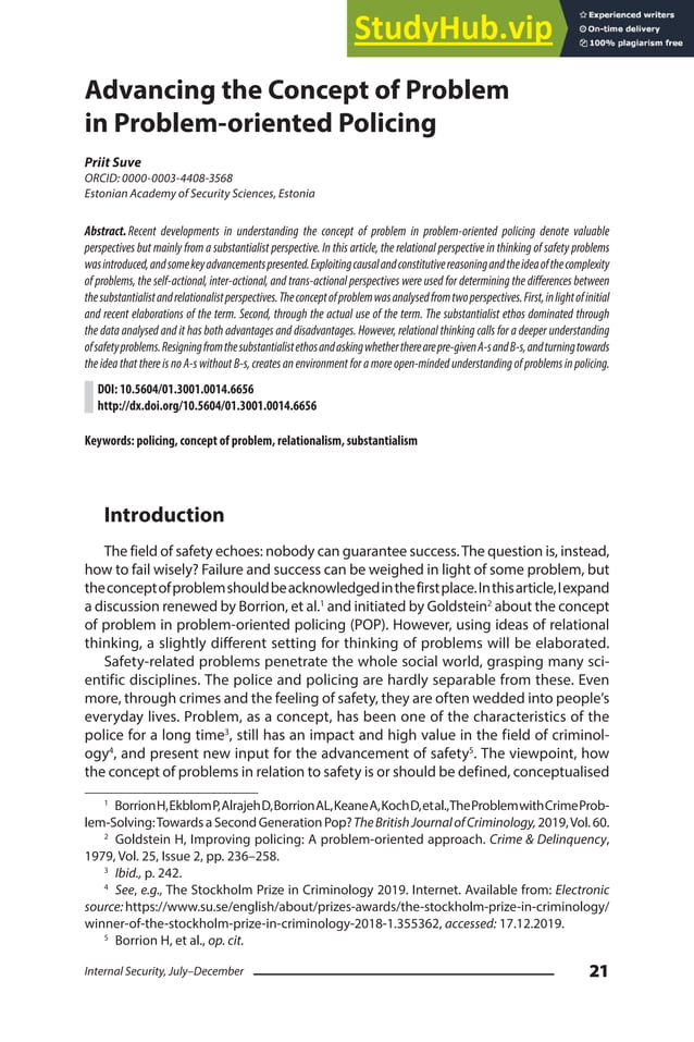 Advancing The Concept Of Problem In Problem-Oriented Policing | PDF