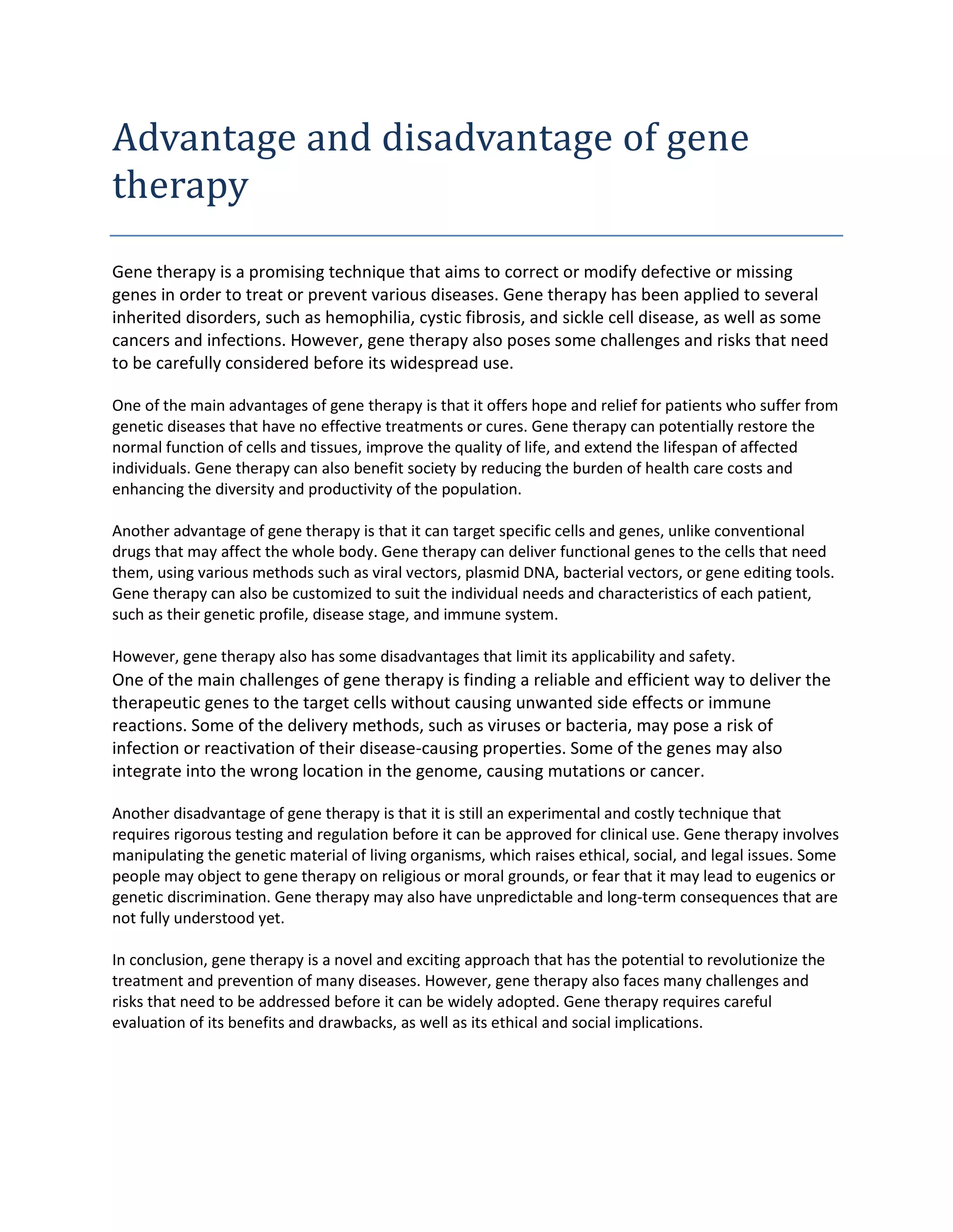 Advantage and disadvantage of gene therapy.docx