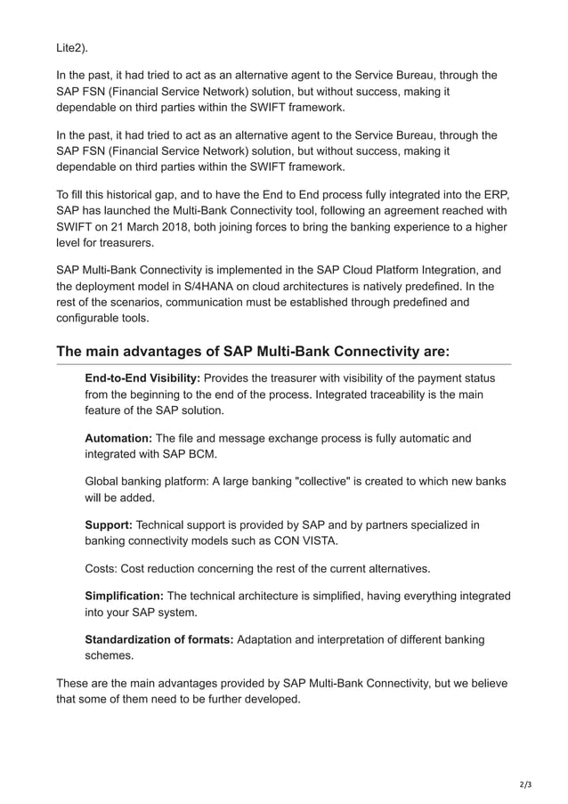 Advantage of SAP Multi Bank Connectivity - CONVISTA.pdf | Business Banking & Finance | Business