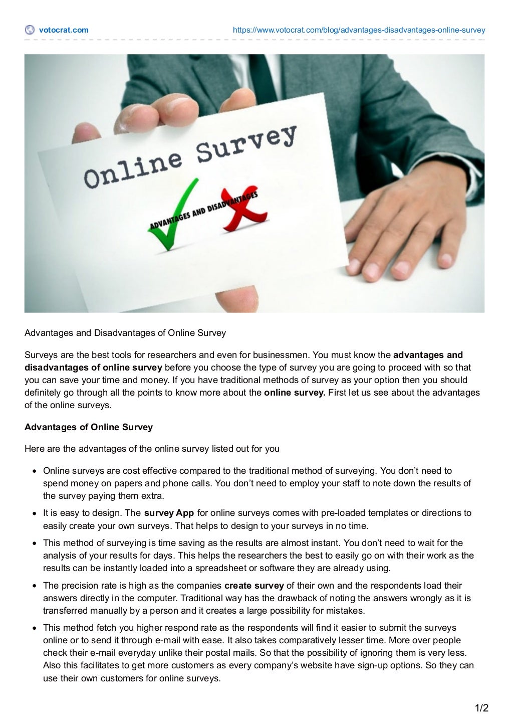 Advantages And Disadvantages Of Online Survey