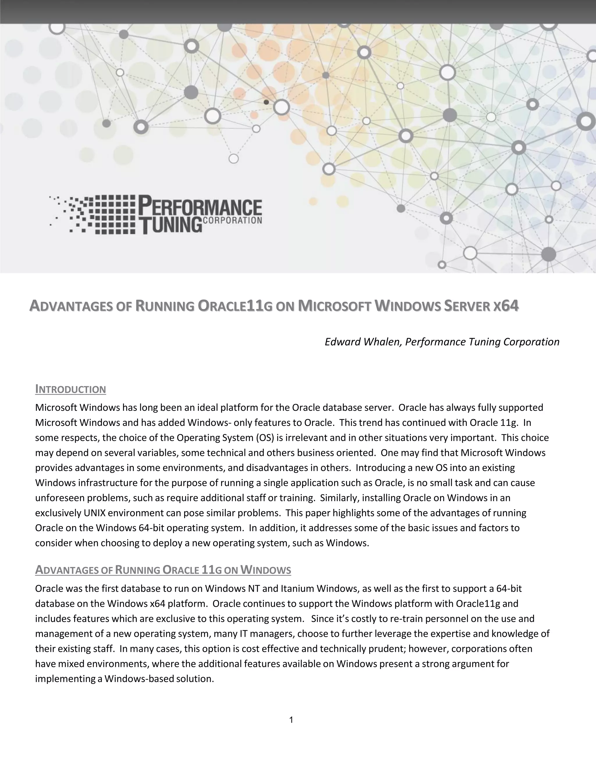 Advantages Of Running Oracle 11g On Microsoft Windows Server X64 Pdf