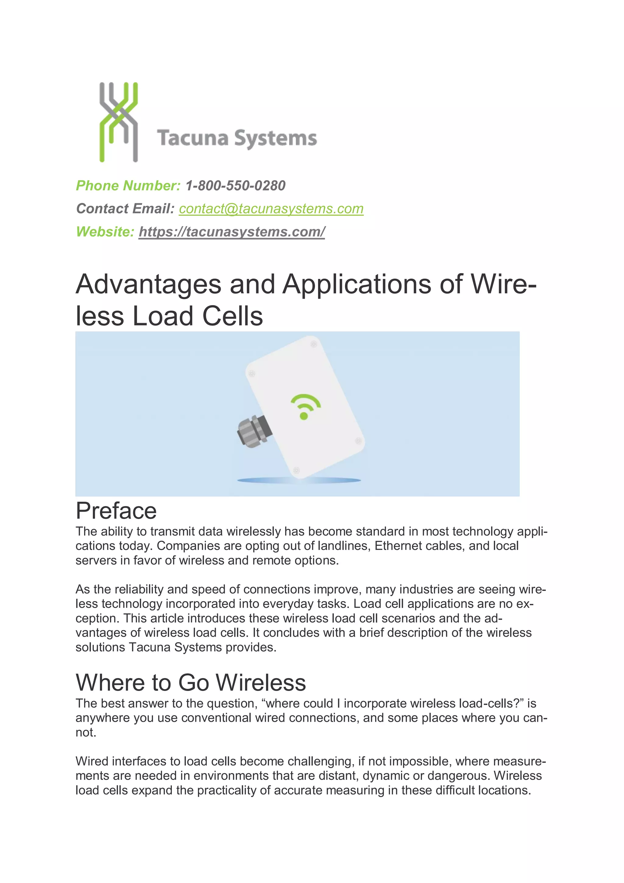 Advantages and Applications of Wireless Load Cells | PDF | Internet of ...