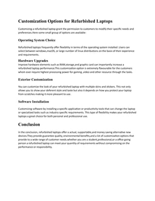 Advantages and Customization of Refurbished Laptops | PDF