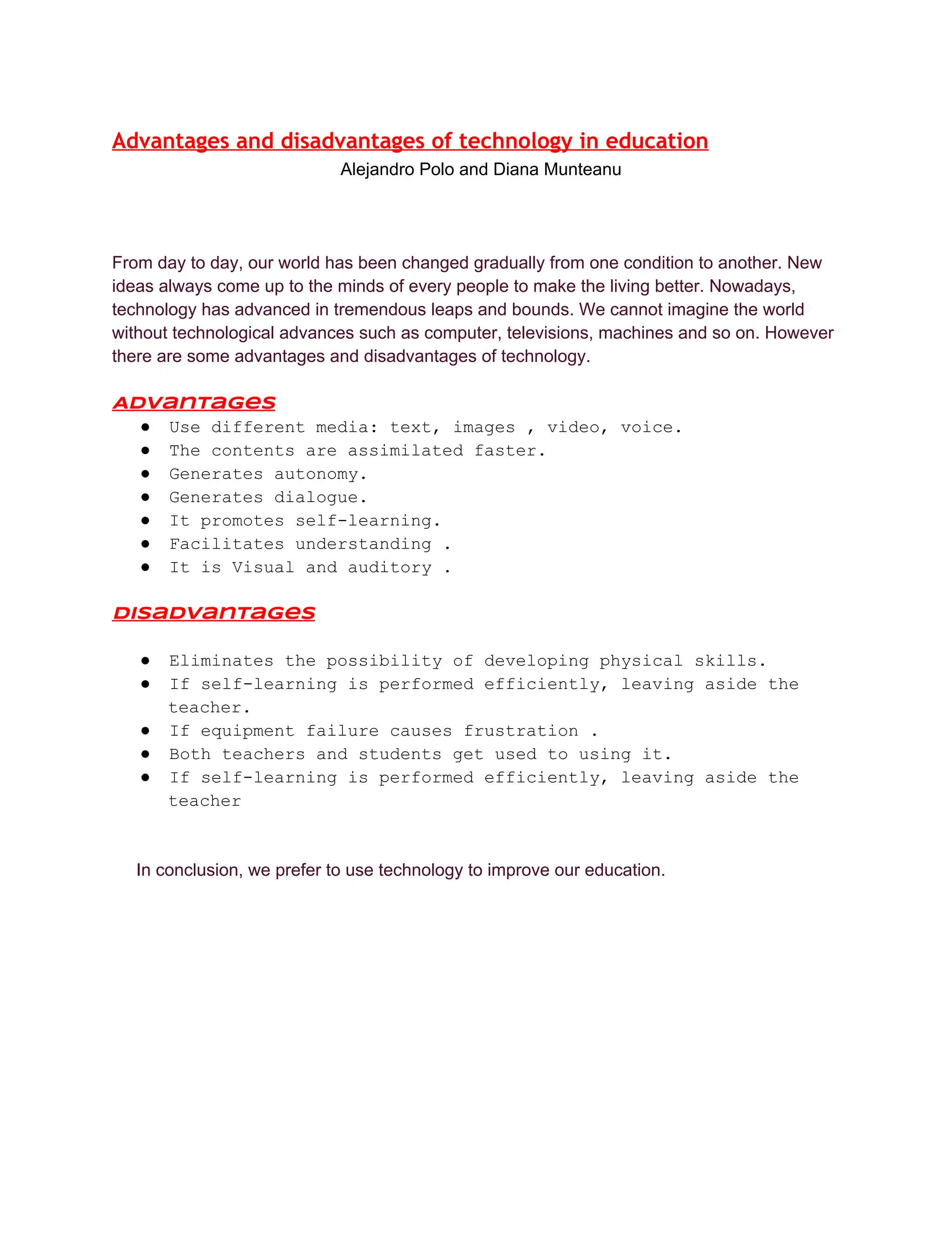 Advantagesanddisadvantages | PDF