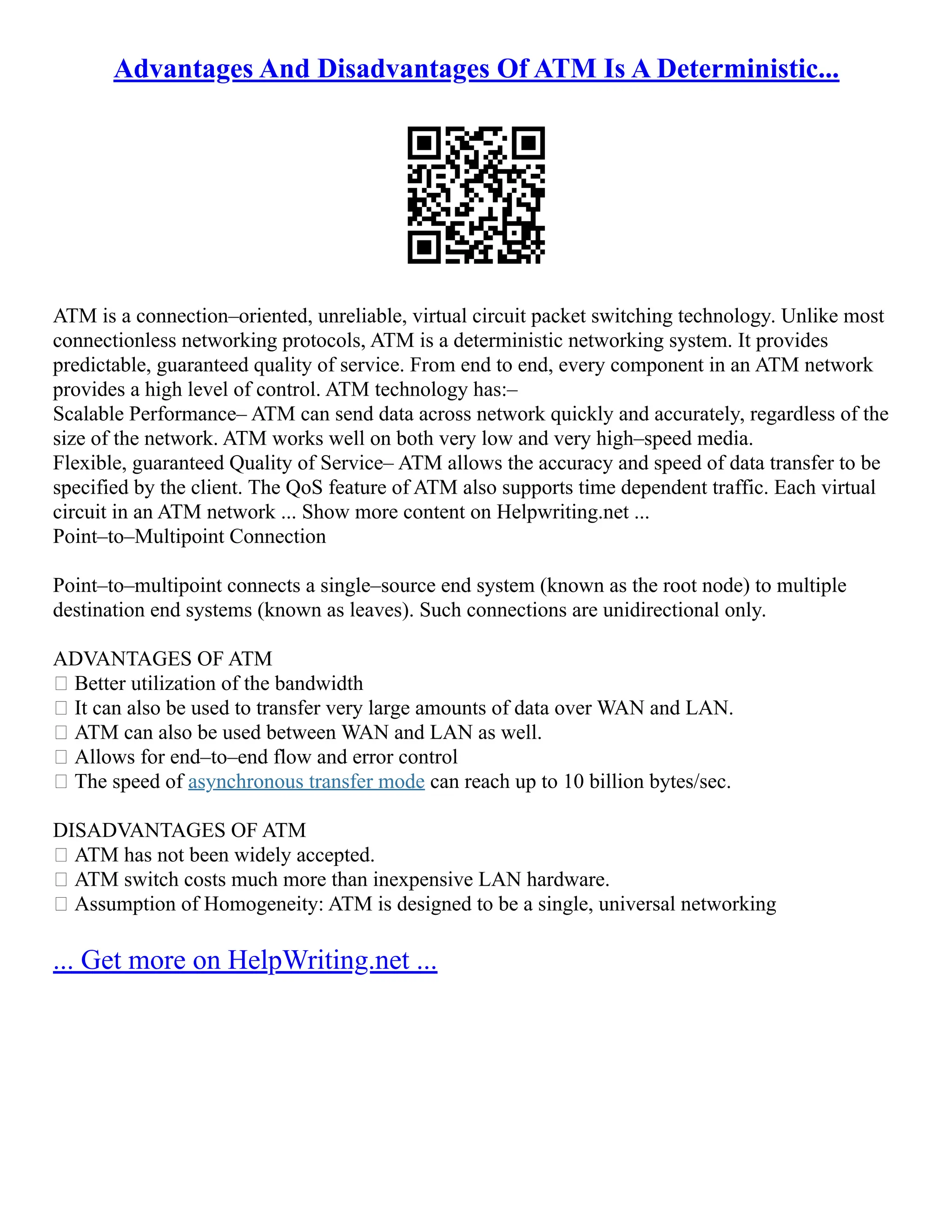 Advantages And Disadvantages Of ATM Is A Deterministic... | PDF