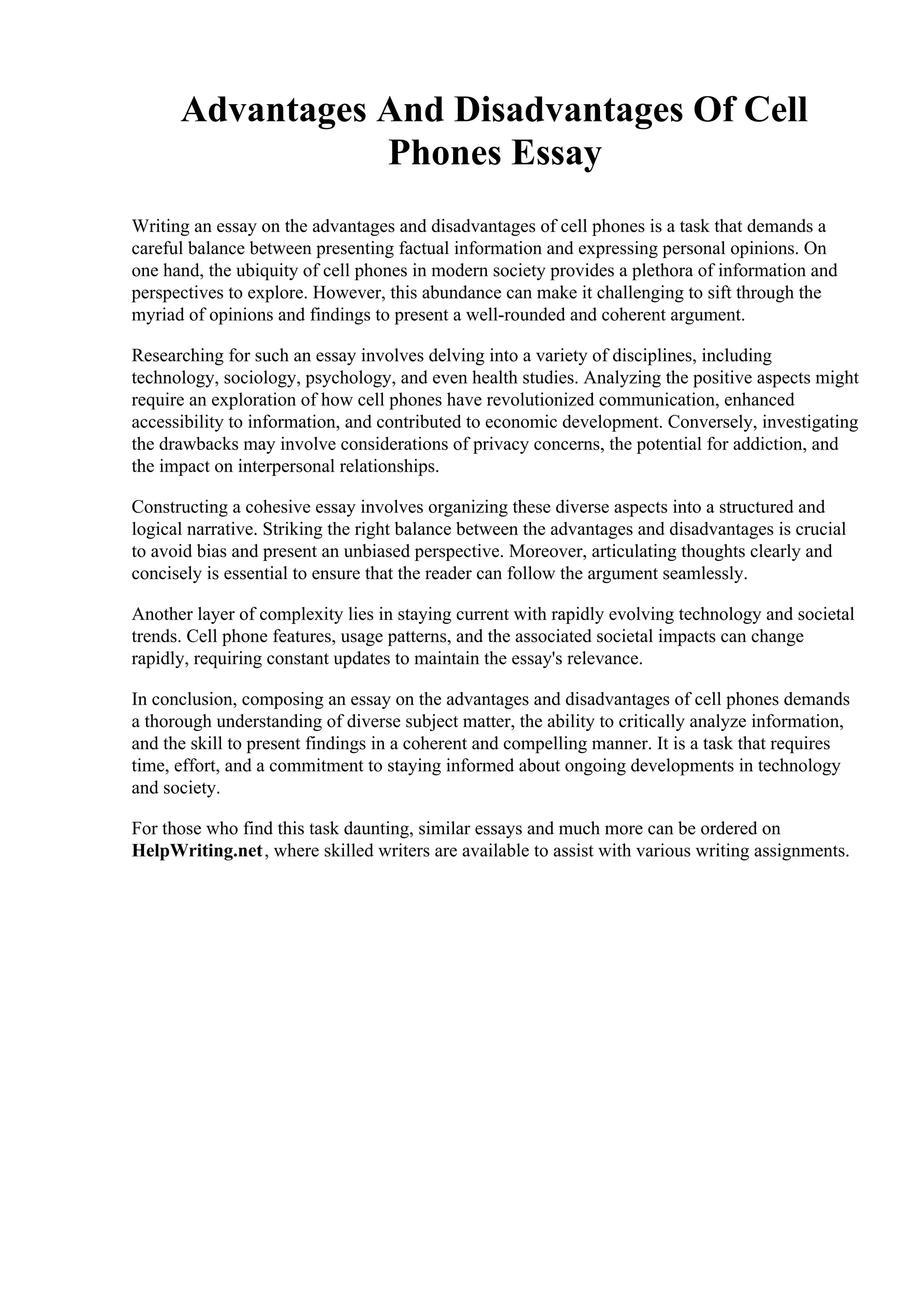 Advantages And Disadvantages Of Cell Phones Essay.pdf