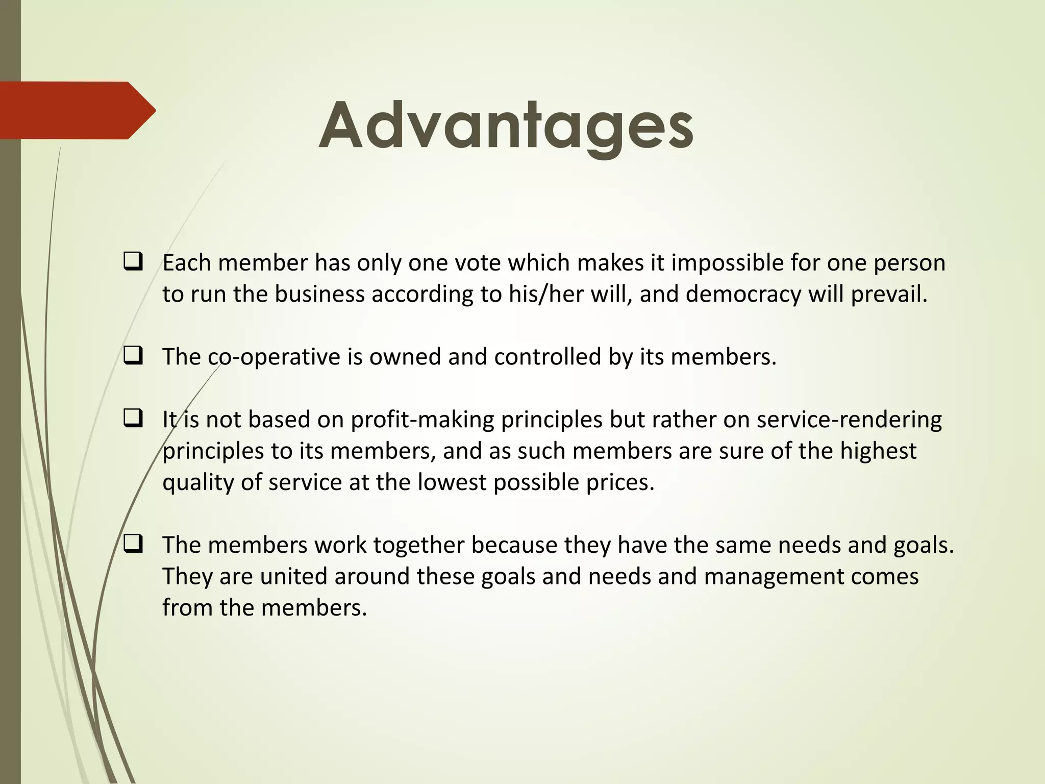 Advantages and disadvantages of co operatives- | PPTX