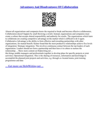 Advantages And Disadvantages Of Collaboration | PDF