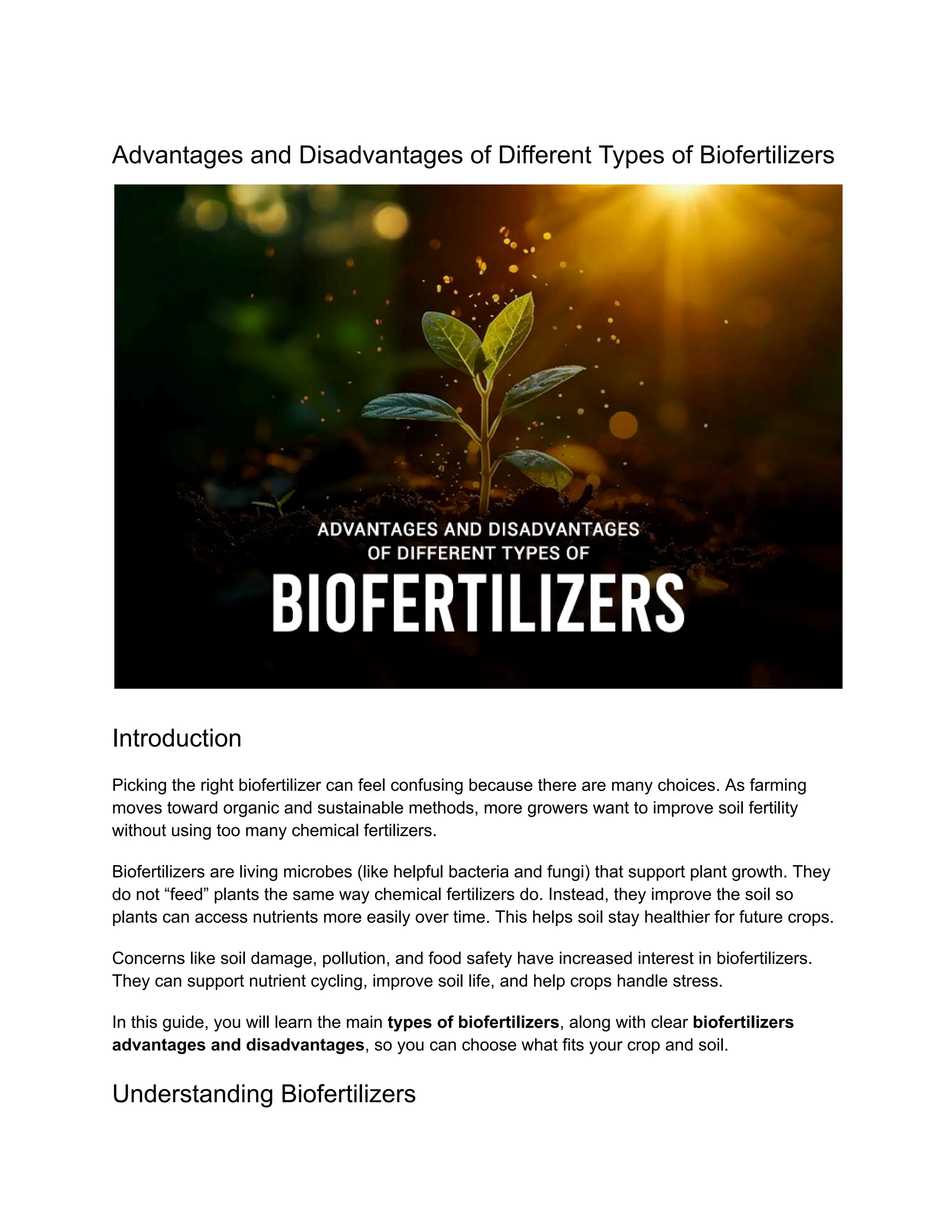 Advantages and Disadvantages of Different Types of Biofertilizers | PDF