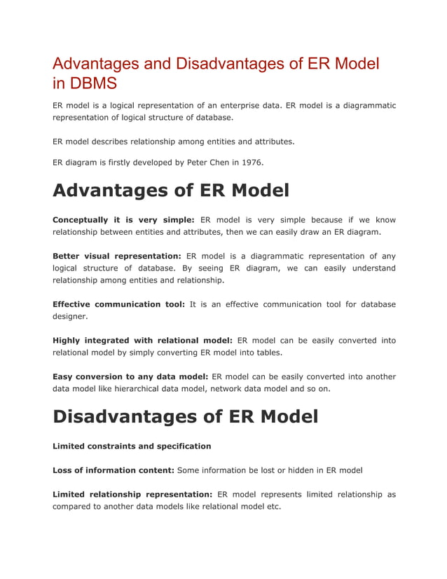 Advantages and disadvantages of er model in DBMS. Types of database models .. | PDF