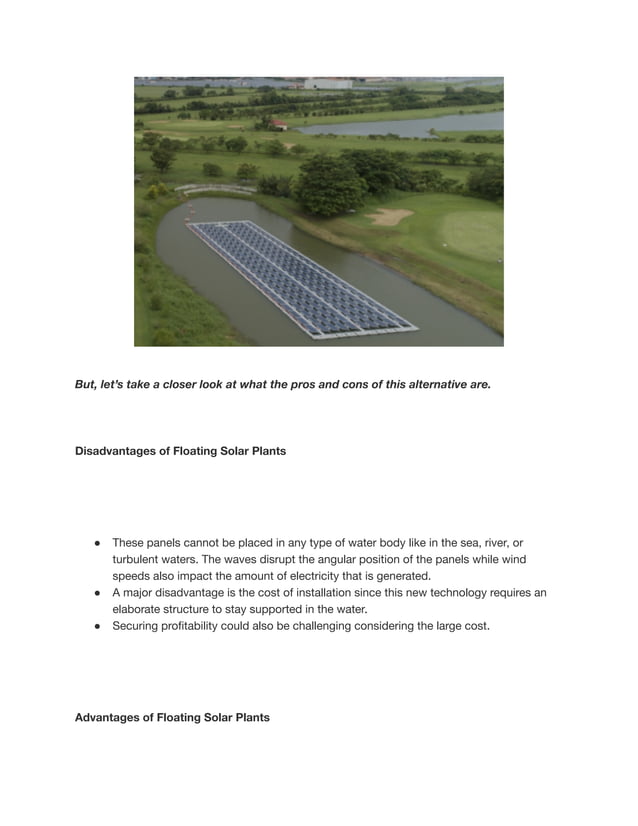 Advantages and Disadvantages of Floating Solar Plants | PDF
