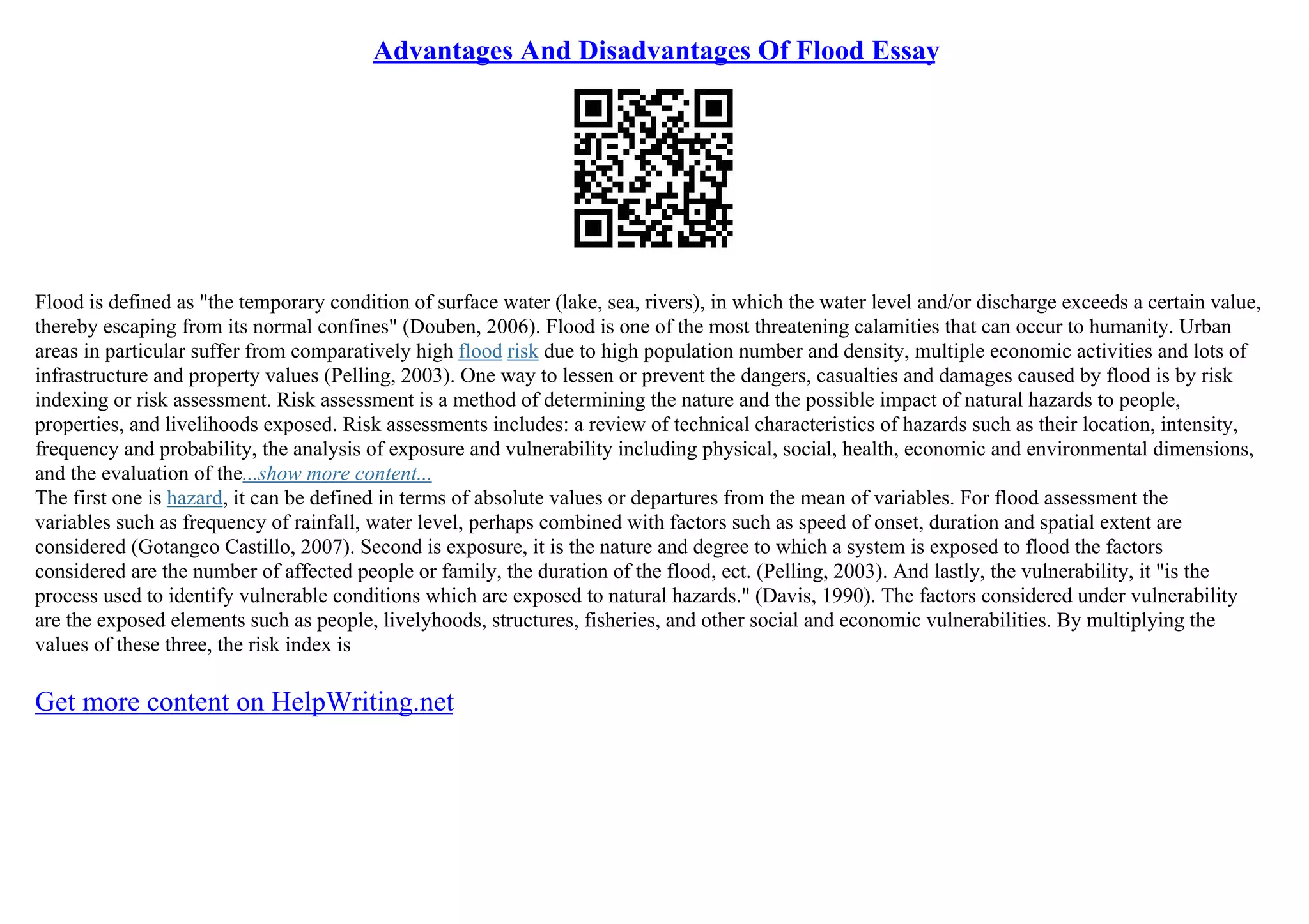 Advantages And Disadvantages Of Flood Essay | PDF