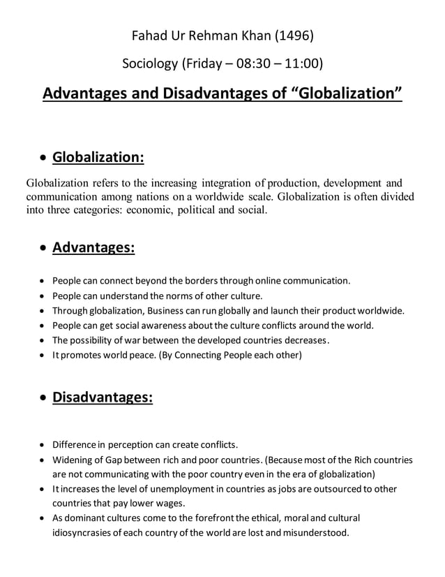 Advantages and disadvantages of globalization | PDF