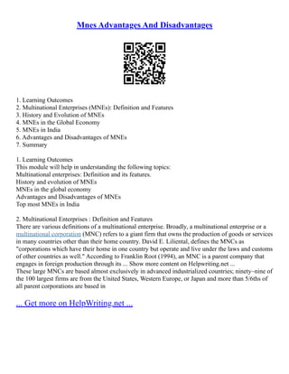 Advantages And Disadvantages Of Host Countries | PDF