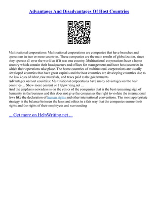 Advantages And Disadvantages Of Host Countries For MNCs | PDF