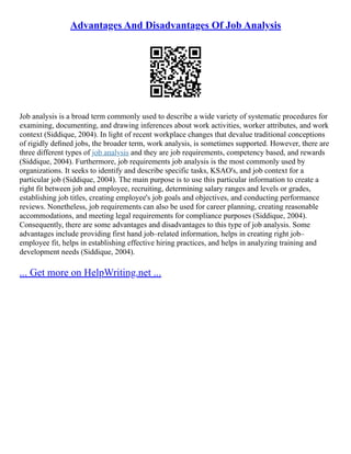Advantages And Disadvantages Of Job Analysis | PDF