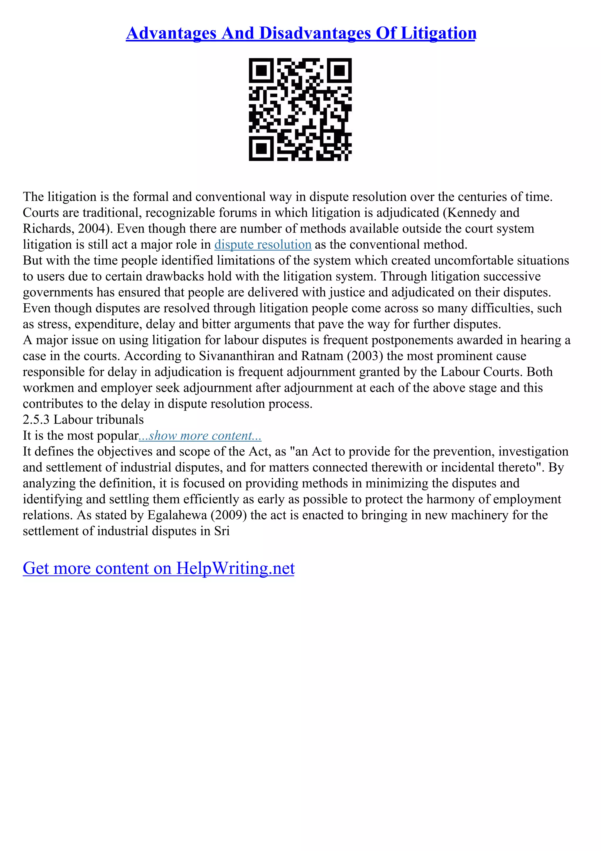 Advantages And Disadvantages Of Litigation | PDF