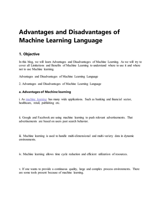 Advantages and disadvantages of machine learning language | DOCX