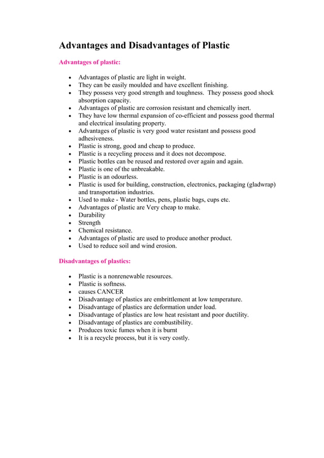 Advantages and disadvantages of plastic | DOC