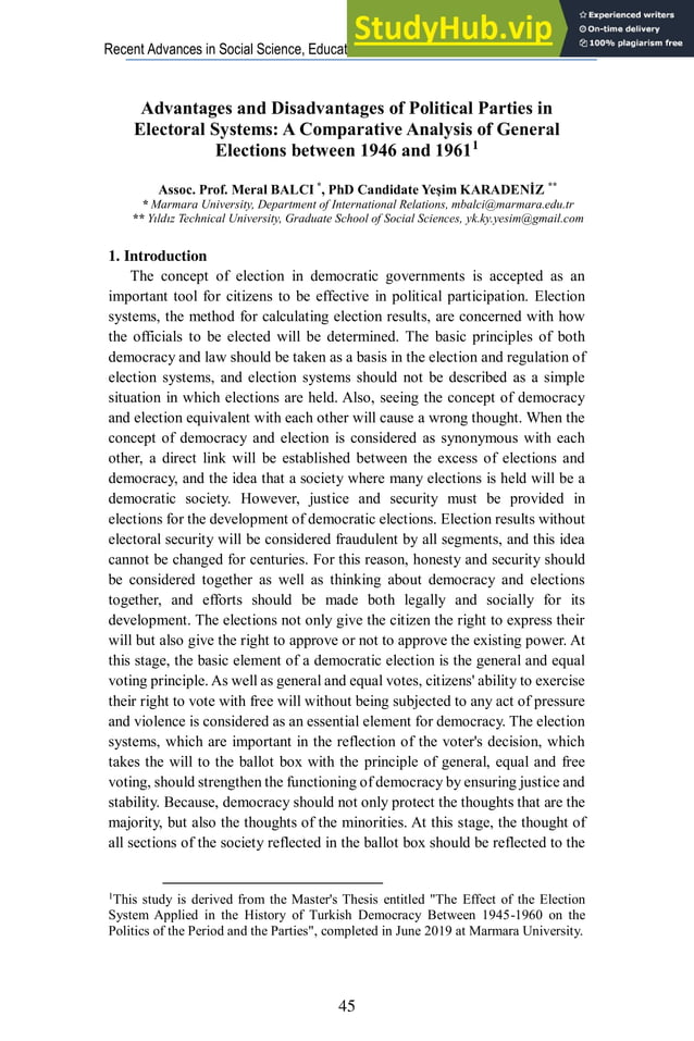 Advantages And Disadvantages Of Political Parties In Electoral Systems A Comparative Analysis Of ...