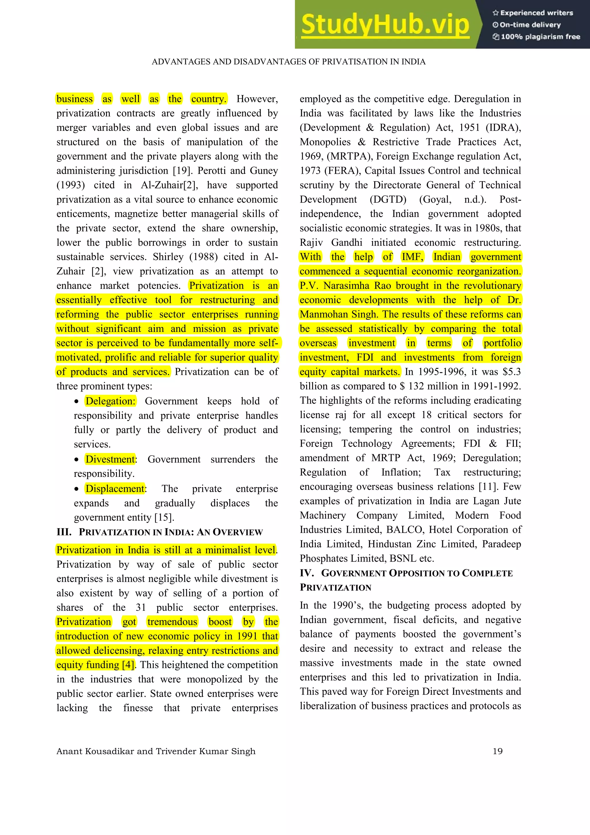 ADVANTAGES AND DISADVANTAGES OF PRIVATISATION IN INDIA | PDF