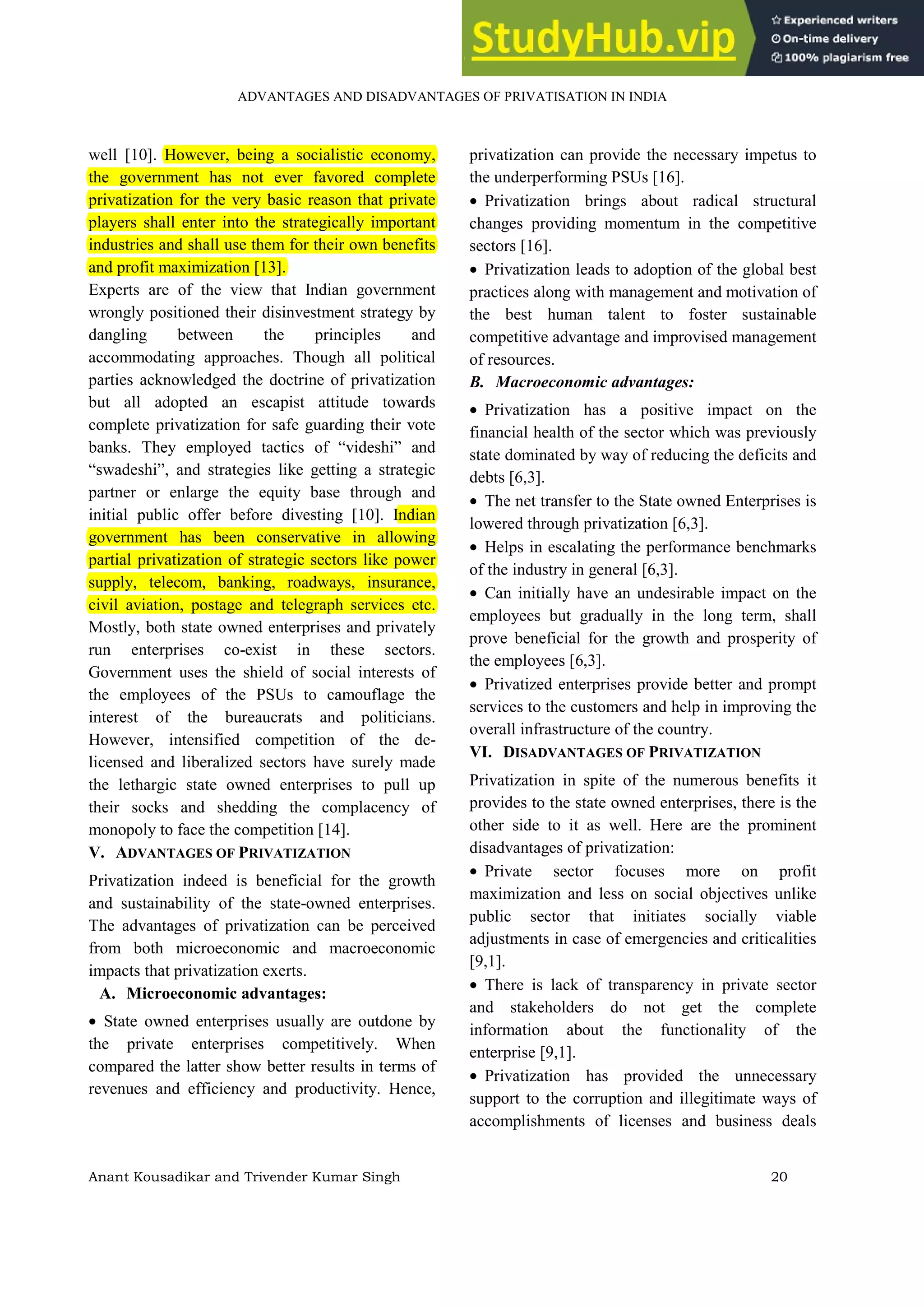ADVANTAGES AND DISADVANTAGES OF PRIVATISATION IN INDIA | PDF