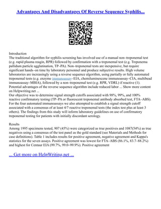 Advantages And Disadvantages Of Reverse Sequence Syphilis... | PDF